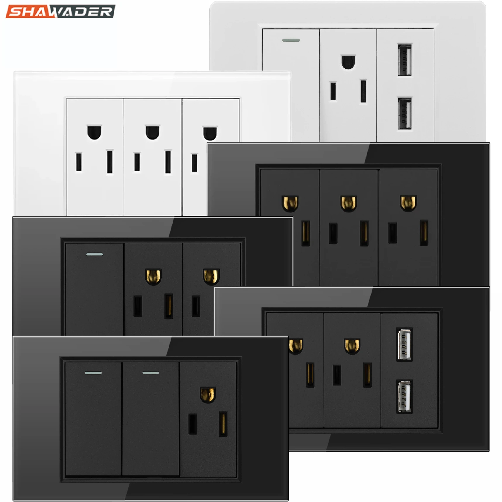 Power Wall Usb Socket Light Switch Double Pole Pc/glass Panel Outlet ...