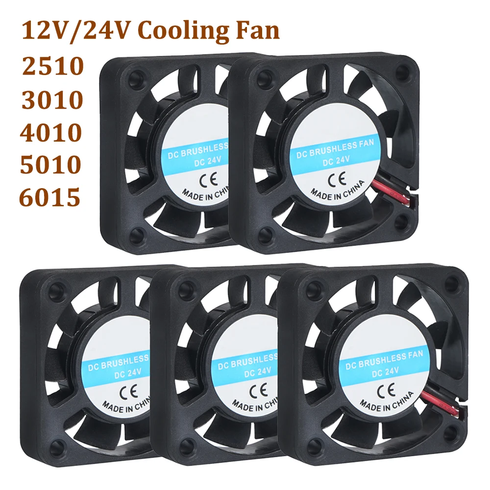 2pcs DC 12V 24V Cooling Fan 2510 3010 4010 5010 6015 Cooler Fan 3D Printer Parts Radiator ...