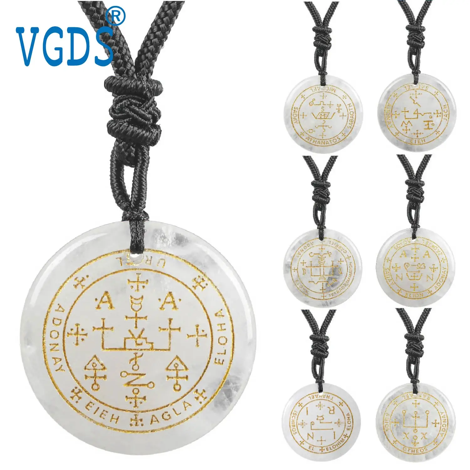 Natural-White-Crystal-Quartz-Carved-Seven-Angel-Round-Pendant-Archangel ...