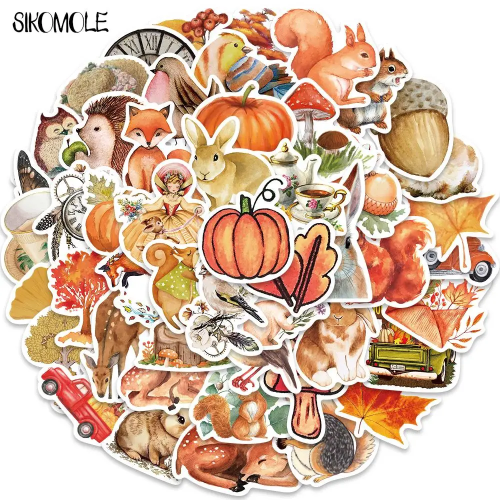 10-30-50PCS-Cartoon-Autumn-Forest-Sika-Deer-Rabbit-Squirrel-Stickers ...