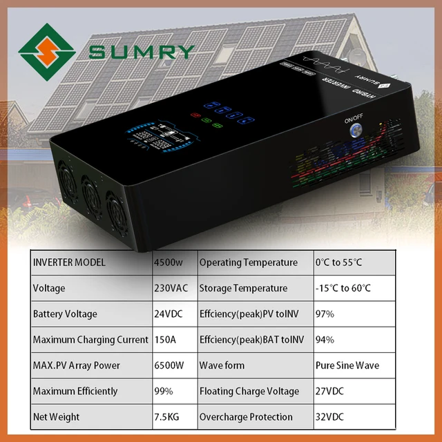 SUMRY 4.5Kw Solar Off grid Inverter DC24V 120VAC 230VAC Pure sine wave ...