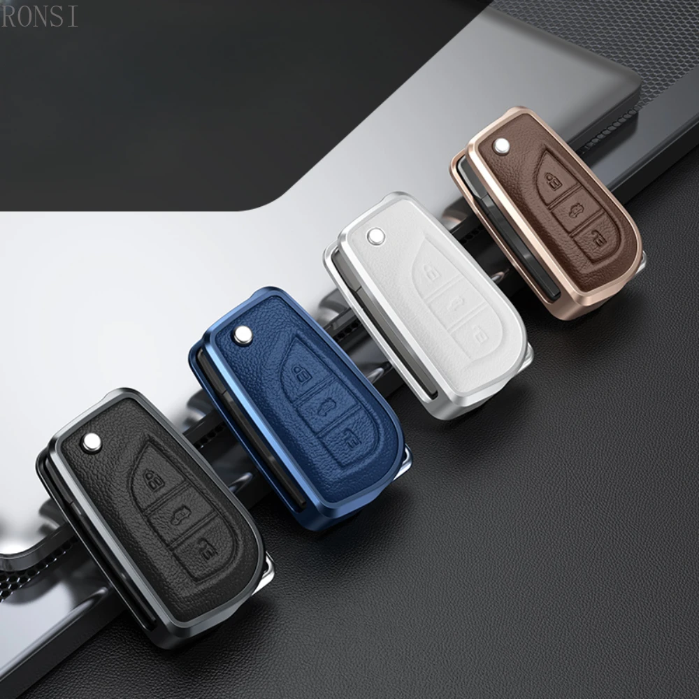 Alloy-Leather-Car-Key-Case-Cover-For-Toyota-Hilux-Corolla-avensis-Prado ...
