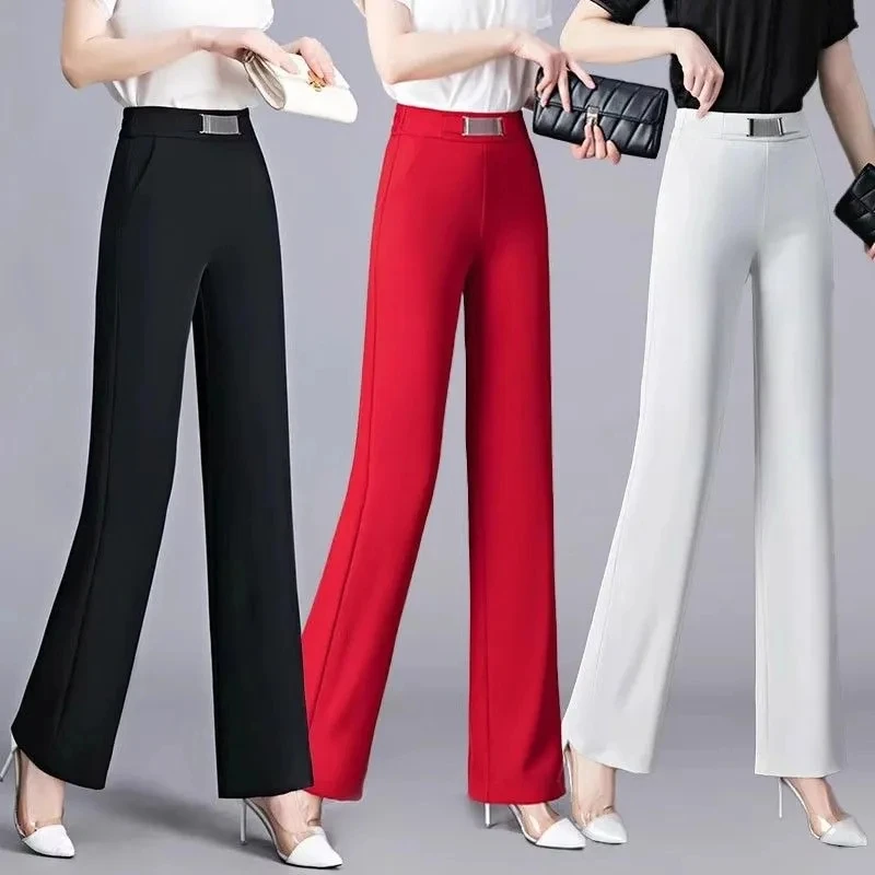 New Women's Summer Trousers Solid Thin High Waiste Casual Straight ...