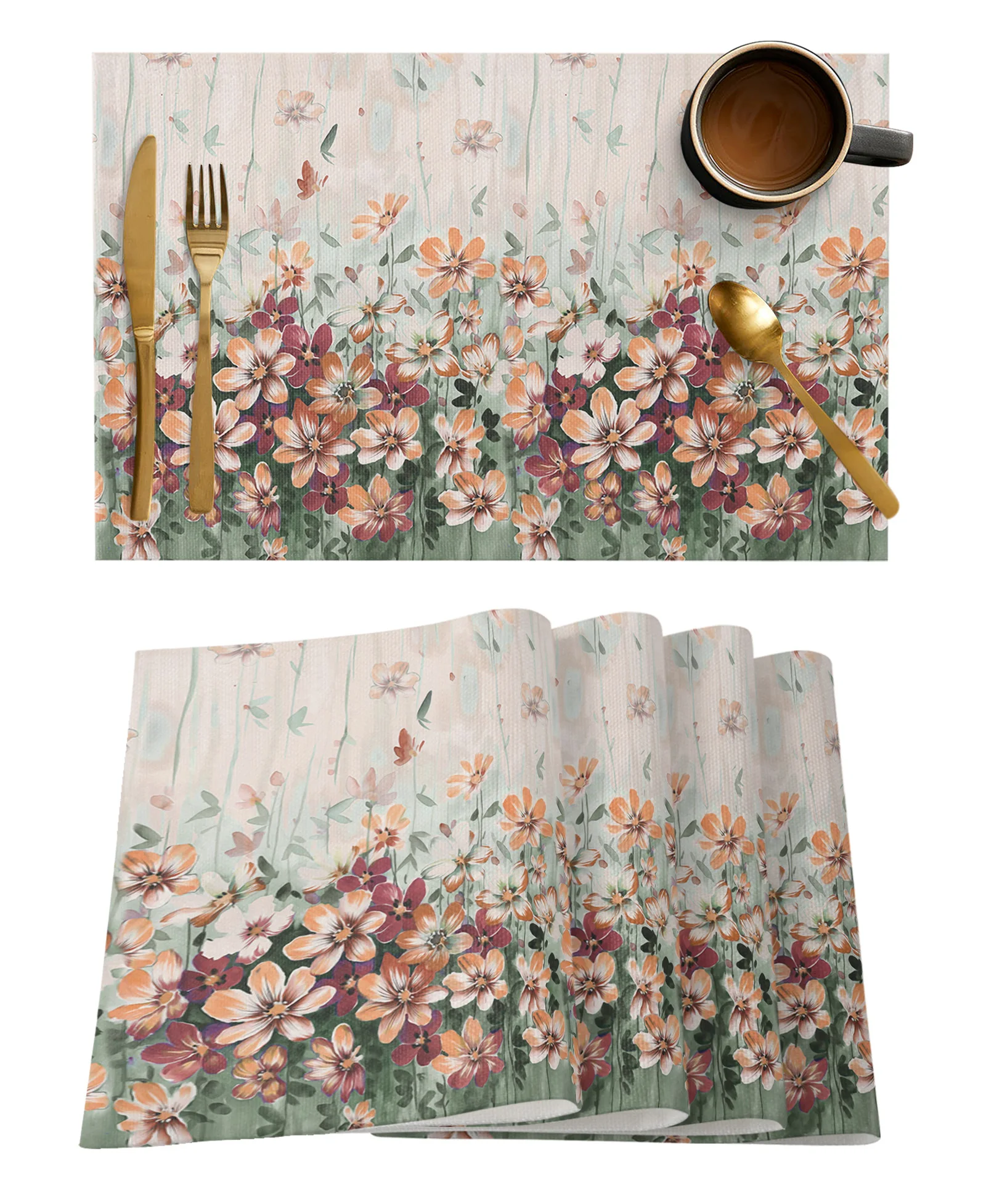 Flower And Plant Gradient Placemat for Dining Table Tableware Mats 4 ...