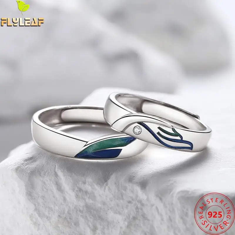 진짜 925 스털링 실버 주얼리 에나멜 새와 물고기 커플 반지 오리지널 디자인 로맨틱 연인 발렌타인 데이 선물 2022| | - AliExpress