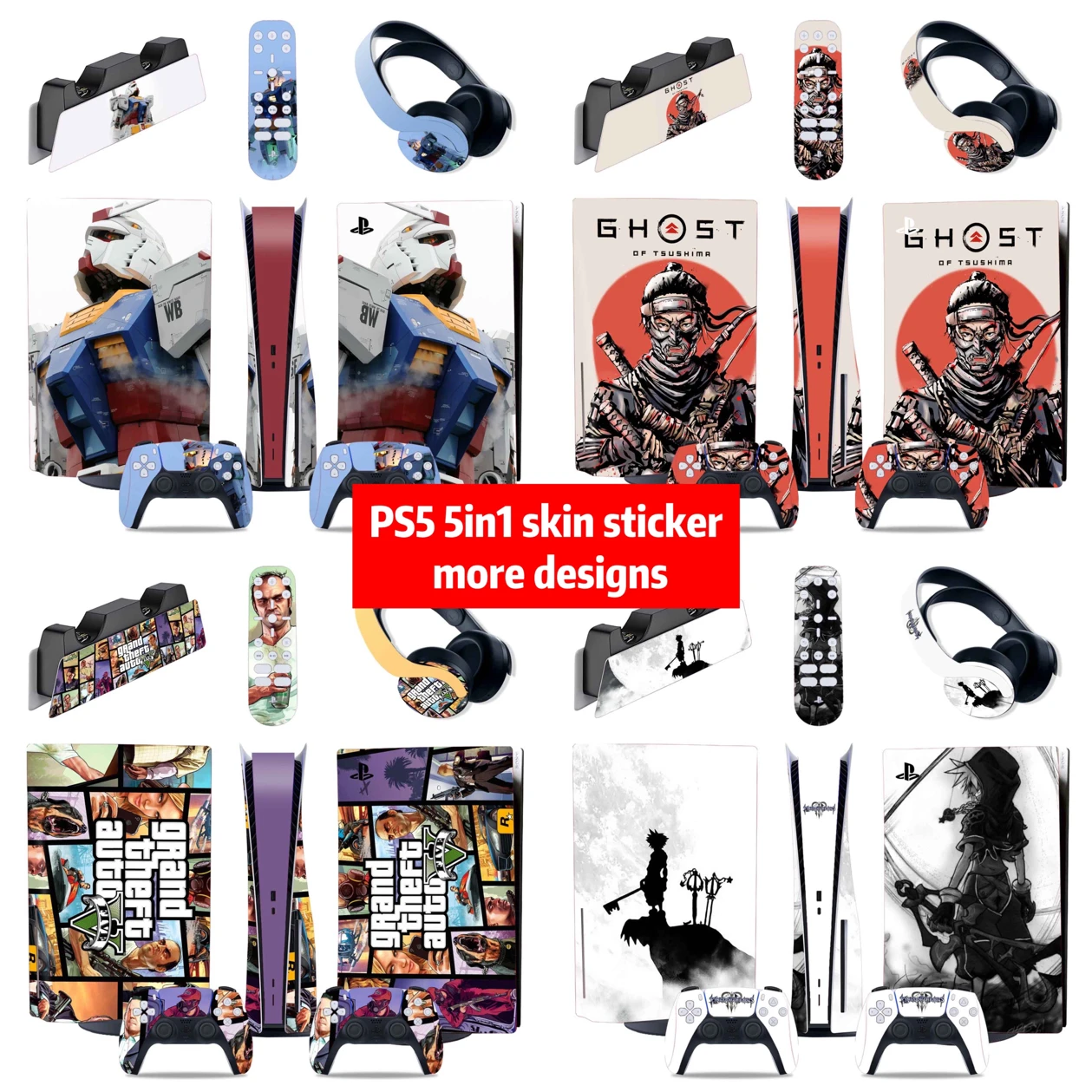 Game design 5 in1 full Set Skin For PS5 Disk Console Sticker Decal For ...