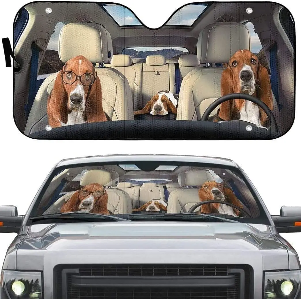Basset-Hound-Dog-Wearing-Glasses-Sunny-Day-Left-Hand-Car-Sunshade-Funny ...