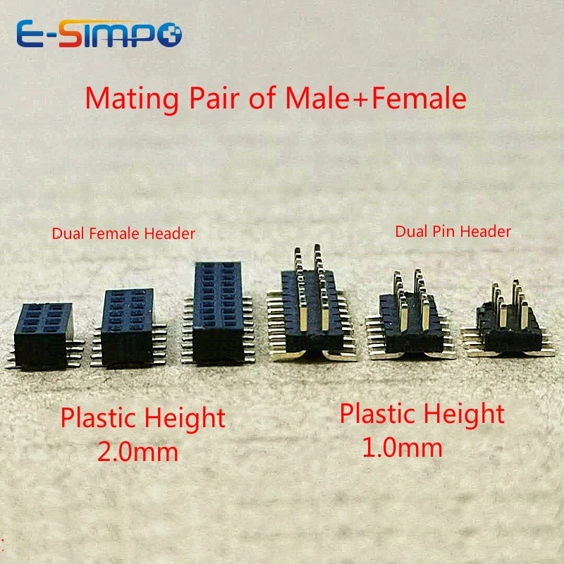 100pcs 1.27mm Low Short Profile Double Row SMD PH1.0mm Male, Female ...