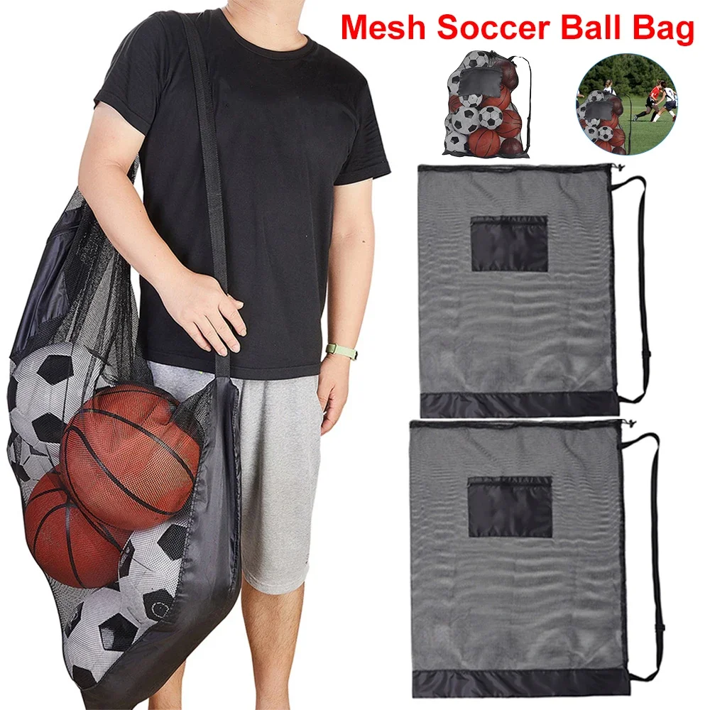 Drawstring Sports Ball Bag Extra Large Mesh Soccer Ball Bag with Zipper ...