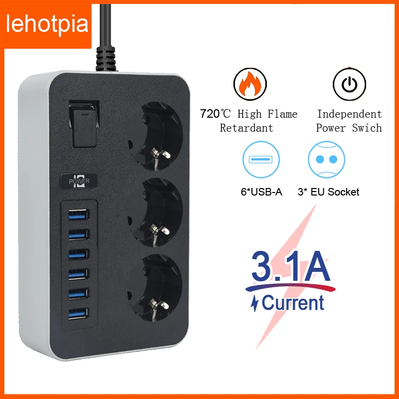 EU-Plug-AC-Outlet-Power-Strip-Multiprise-Smart-Home-Extension-Cord ...