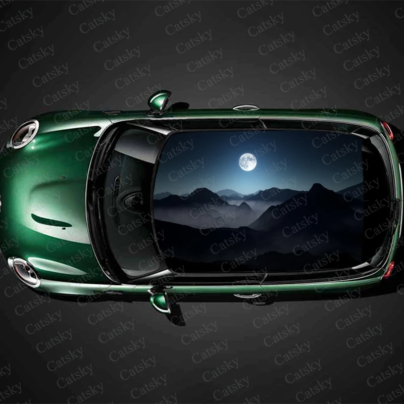 Full-Moon-Mountain-Print-Car-Roof-Sticker-Wrap-Racing-SUV-Auto ...