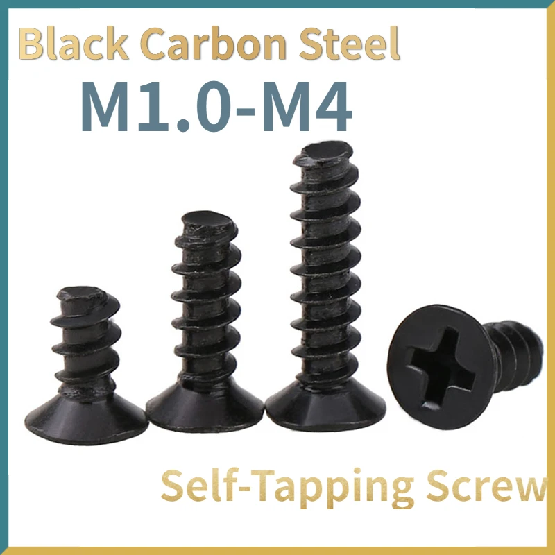 50-500pcst-Black-Carbon-Steel-Mini-Screw-Cross-Recessed-Countersunk ...