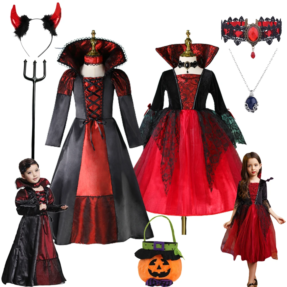 Girl-Vampire-Halloween-Dress-For-Kid-Ghost-Bride-Gothic-Cosplay-Vampire ...