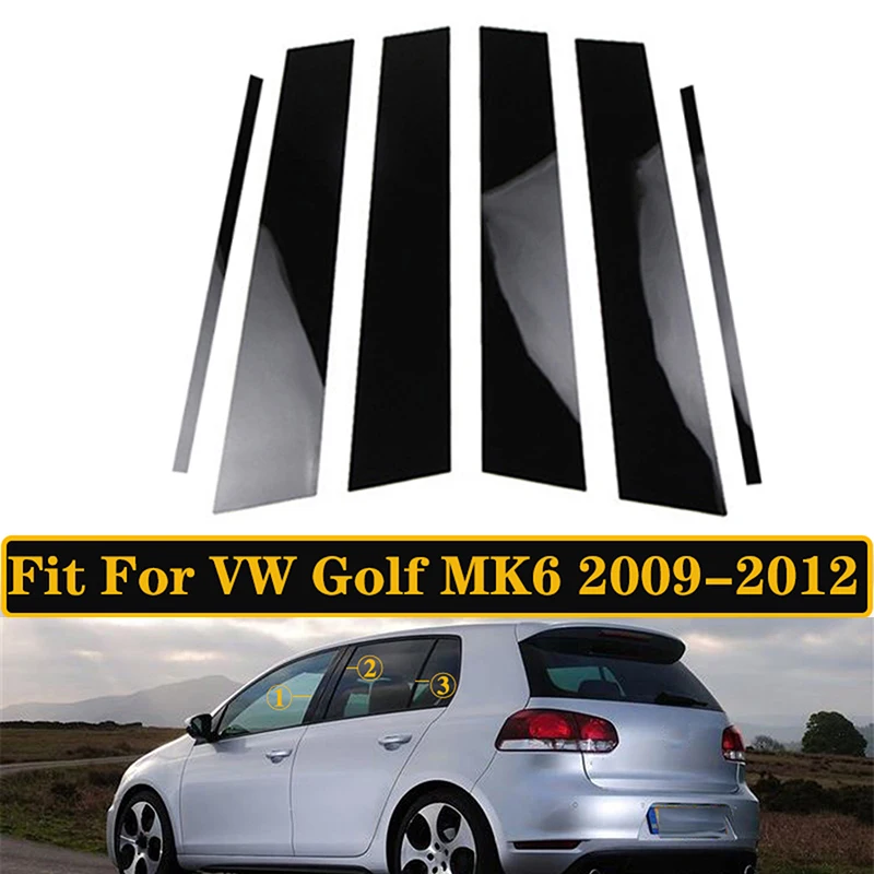 6x Door Window Pillar Post Cover Decal Trim Sticker For VW Golf MK6 (5K ...