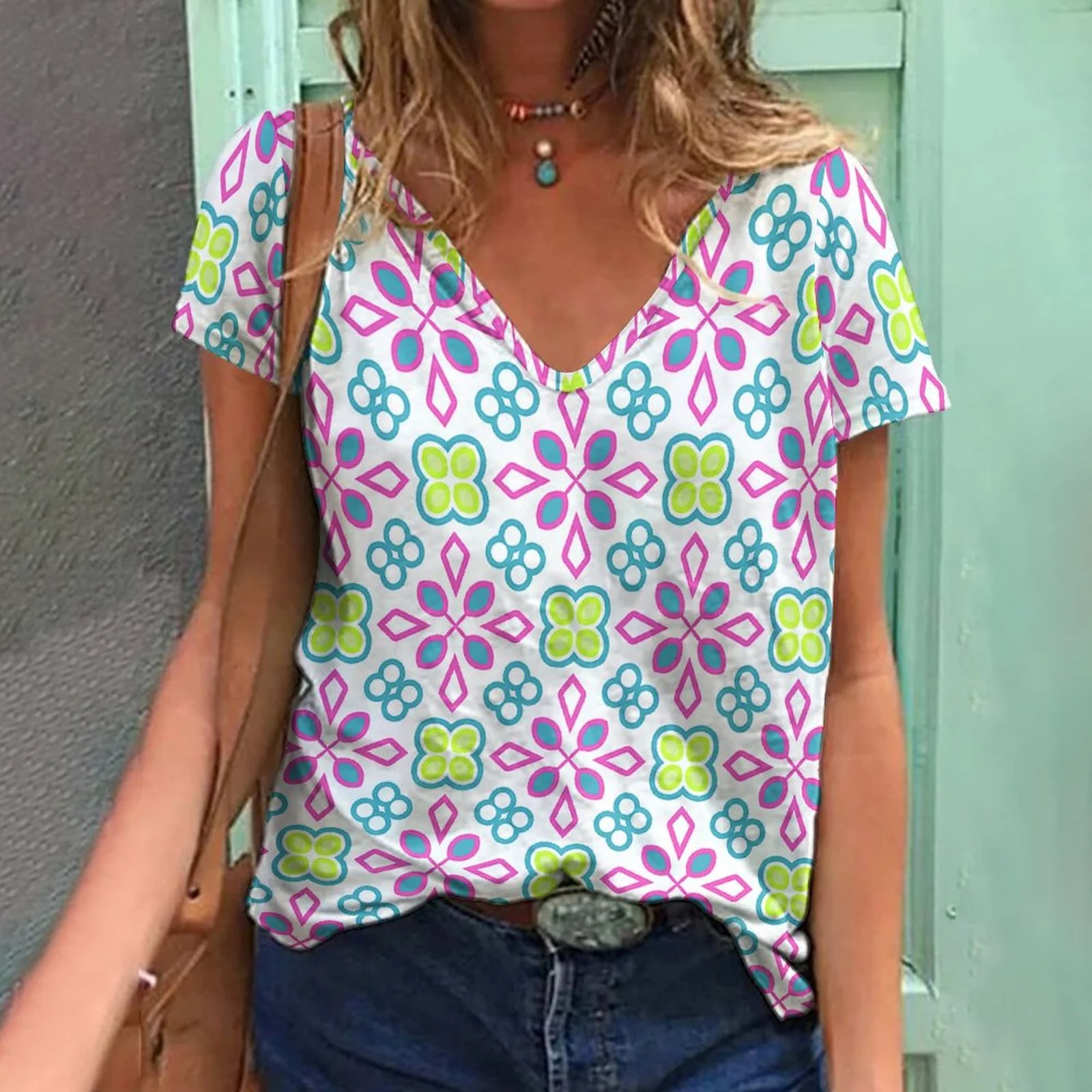 Abstract Geometry T Shirt For Women Fashion O Neck Tops Streetwear New ...