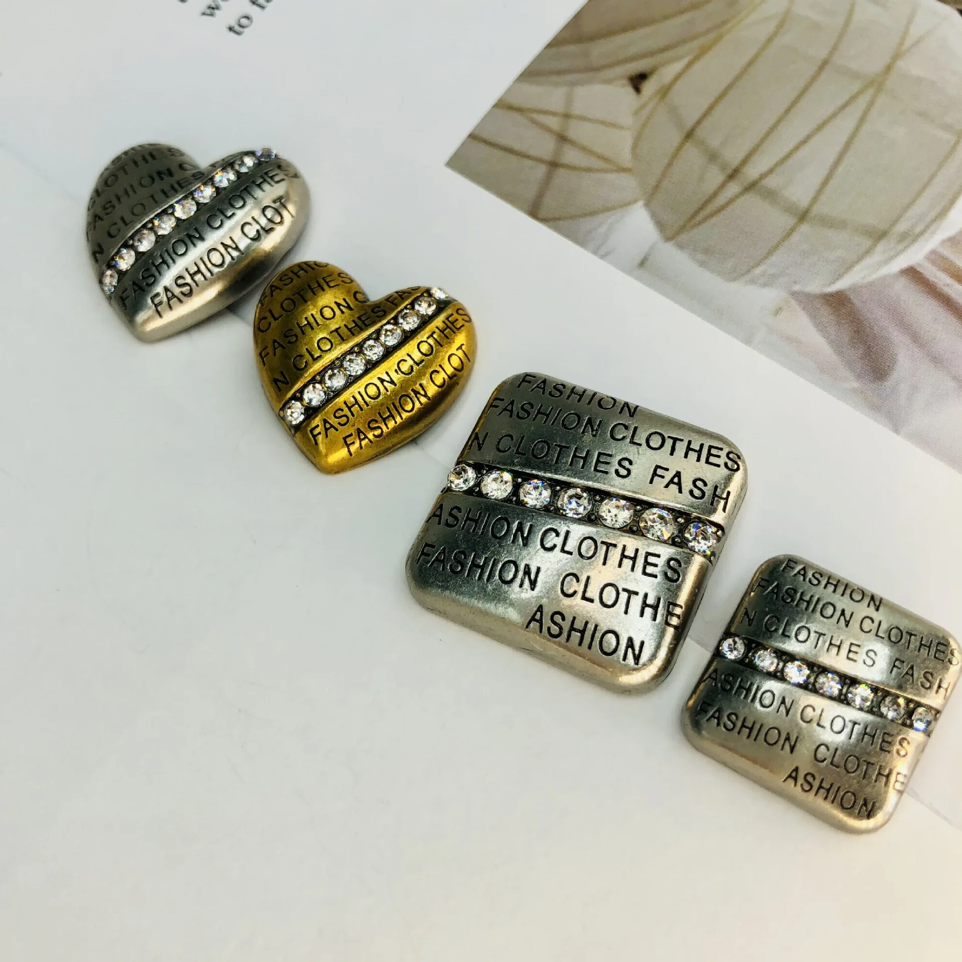 6pcs Fashion Metal Diamond Button DIY Exquisite Letter Square Button ...