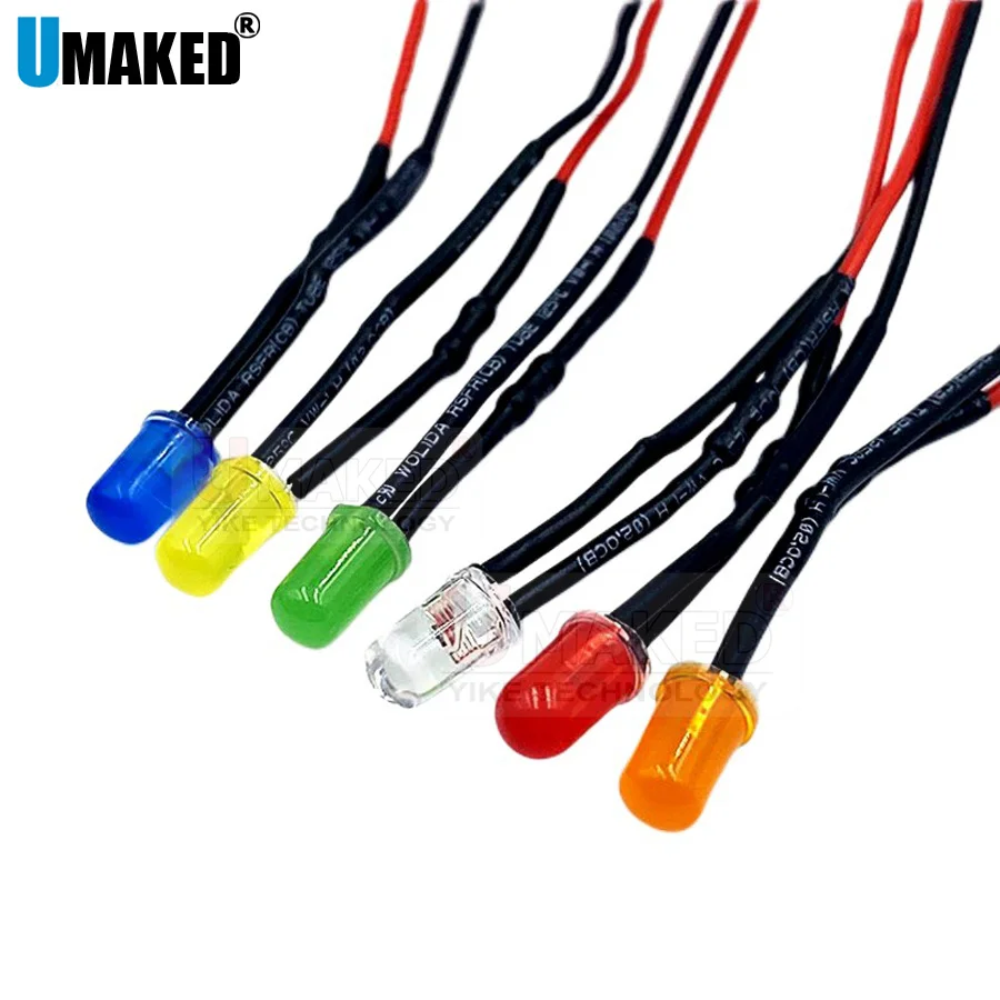 DC 5V 12V 24V LEDs 100PCS 3mm 5mm Round LED Diodes – Pre-wired 20cm ...