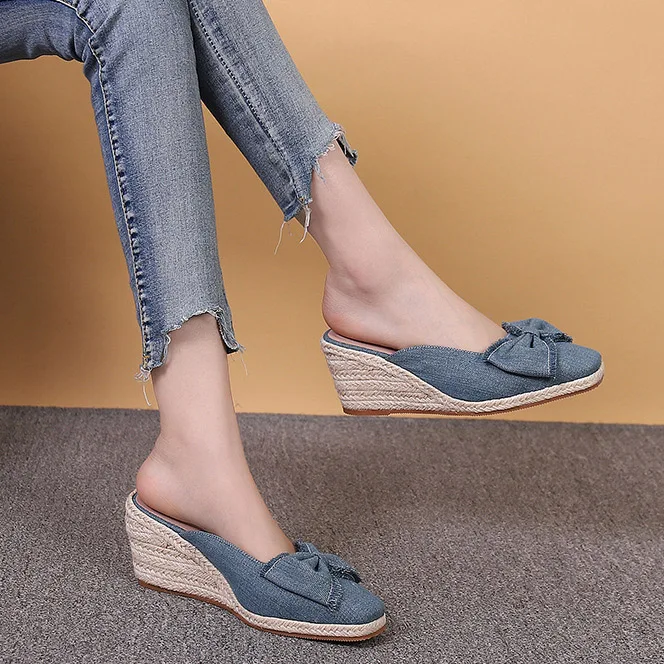 LIHUAMAO-Bowite-wedges-heels-mules-shoes-slip-on-Ladies-slides ...