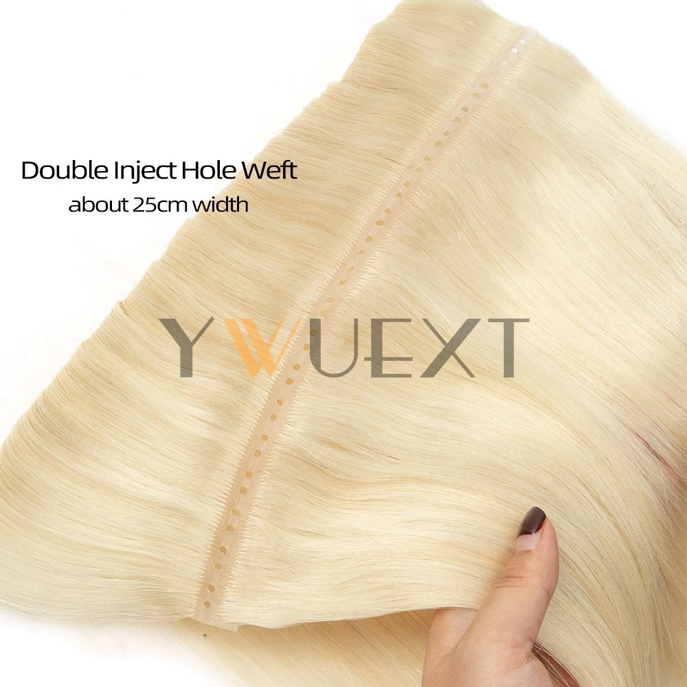 Double Inject XO Hole Weft Human Hair Invisible Twin Tabs PU Weft Real ...