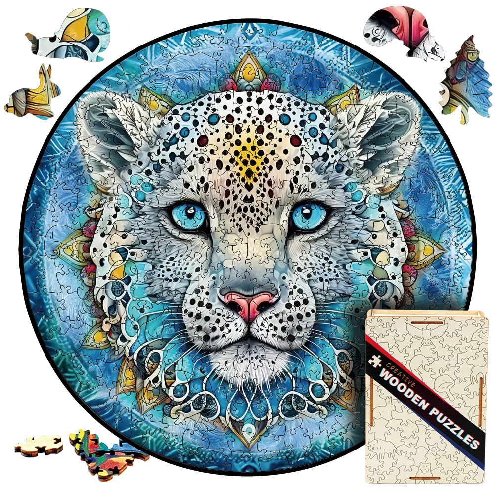 Wooden Puzzle Mandala Snow Leopard Educational Toy Animals Leopard ...