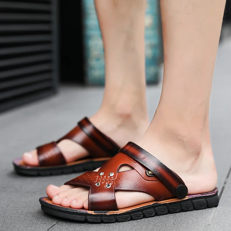 Fashion-Men-s-Sandals-Solid-Mens-Leather-Sandals-Beach-for-Male-New ...
