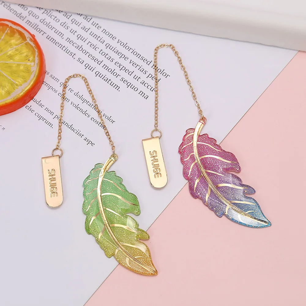 Colorful Feather Leaf Shape Bookmark Creative Diy Aesthetics Stationery ...