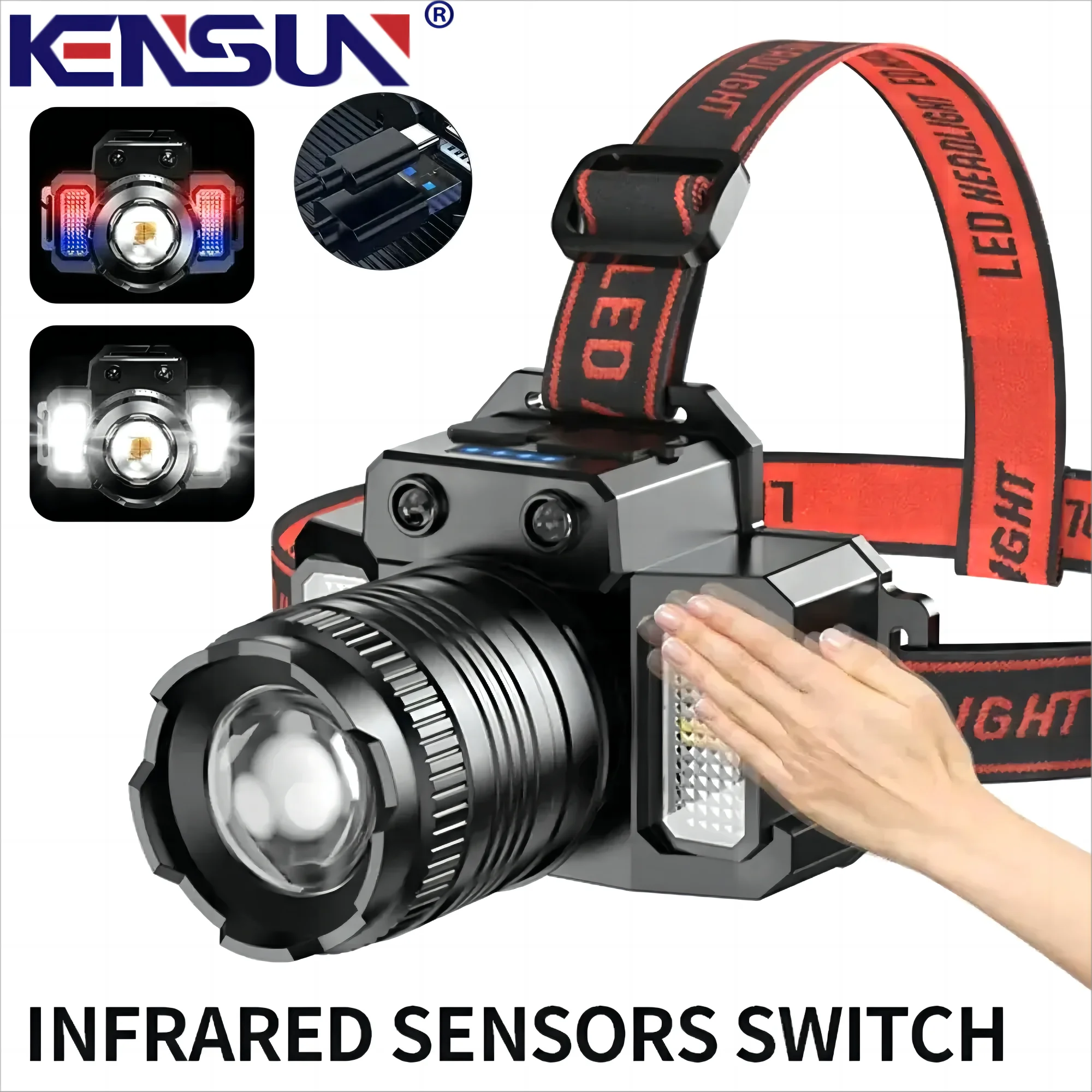 LED-Sensor-Headlamp-Camping-Search-Light-Head-Flashlight-Rechargeable ...