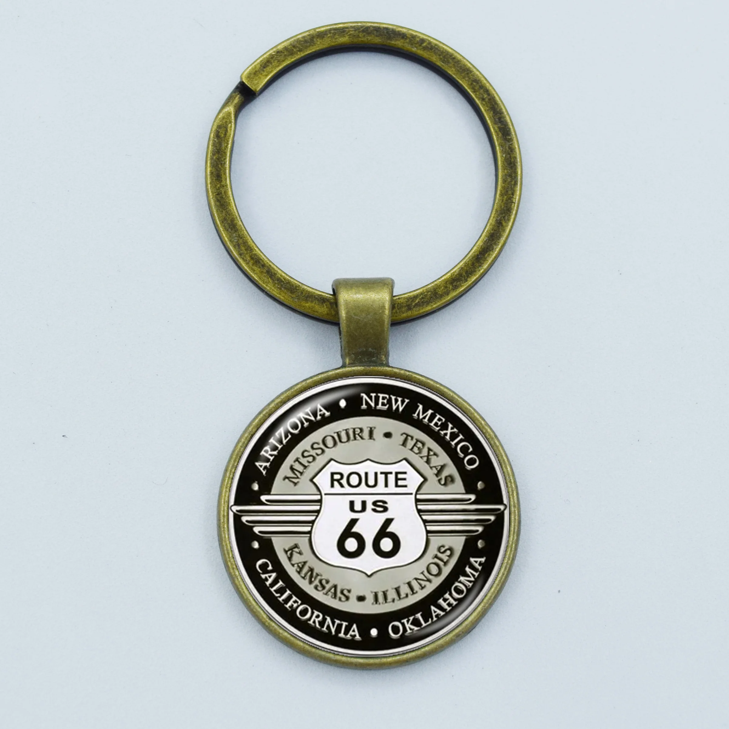 Vintage-ROUTE-66-Keychain-Motorcycle-Car-Keyring-Handmade-Glass ...