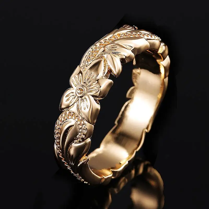 Huitan Simple Stylish Carved Flower Design Women Ring Anniversary Gift ...