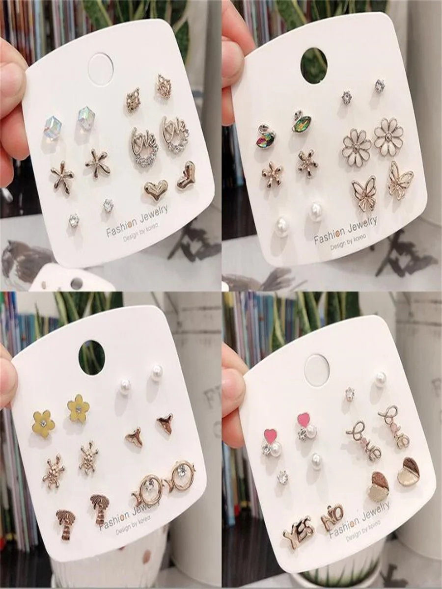 925-Silver-Needle-One-week-Stud-Earrings-Combination-Set-exquisite ...