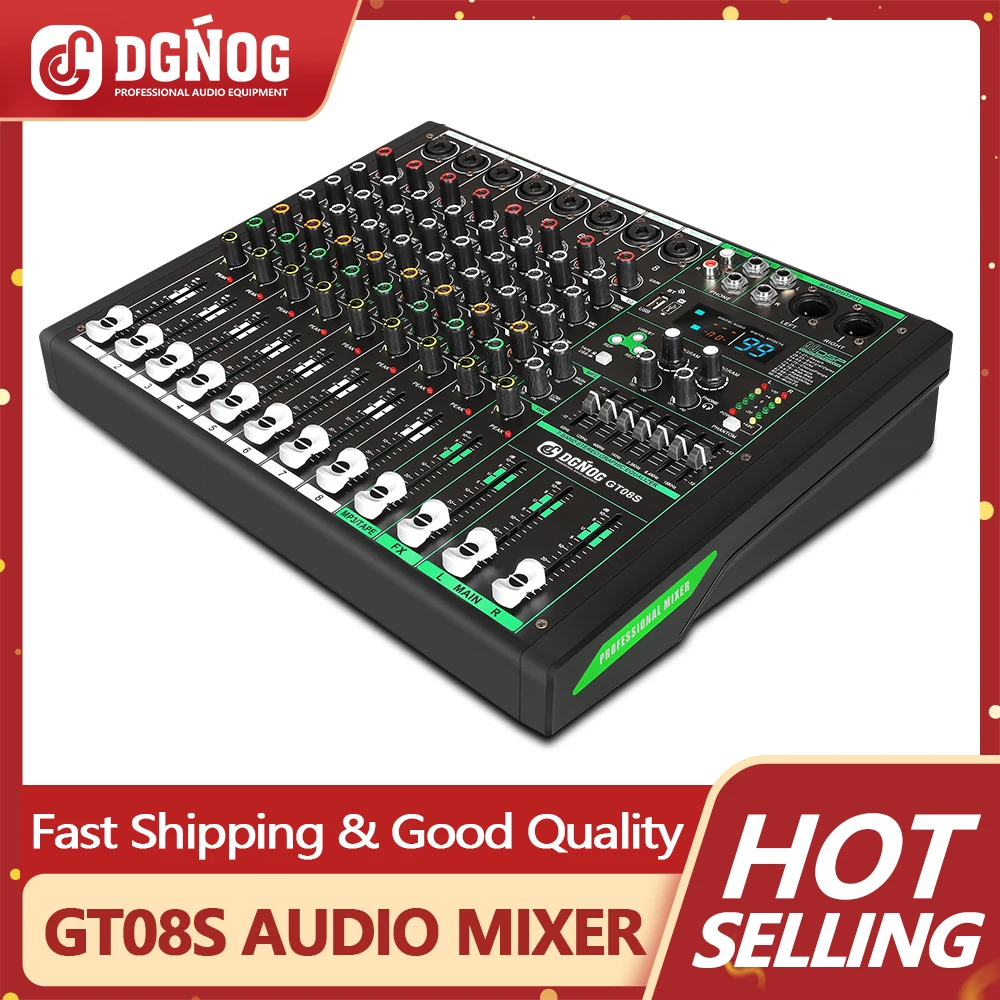 DGNOG 8 Channel Mixing Console with 99 DSP Effect USB Bluetooth Audio ...