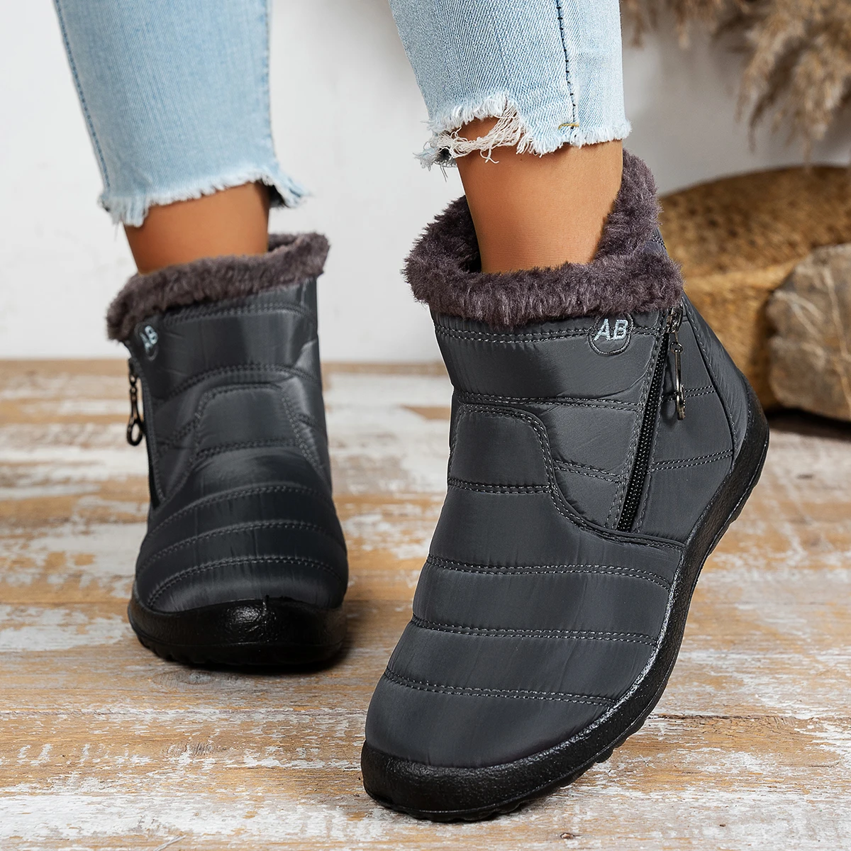 Women's casual sports shoes, mid-calf thick plush waterproof cotton ...