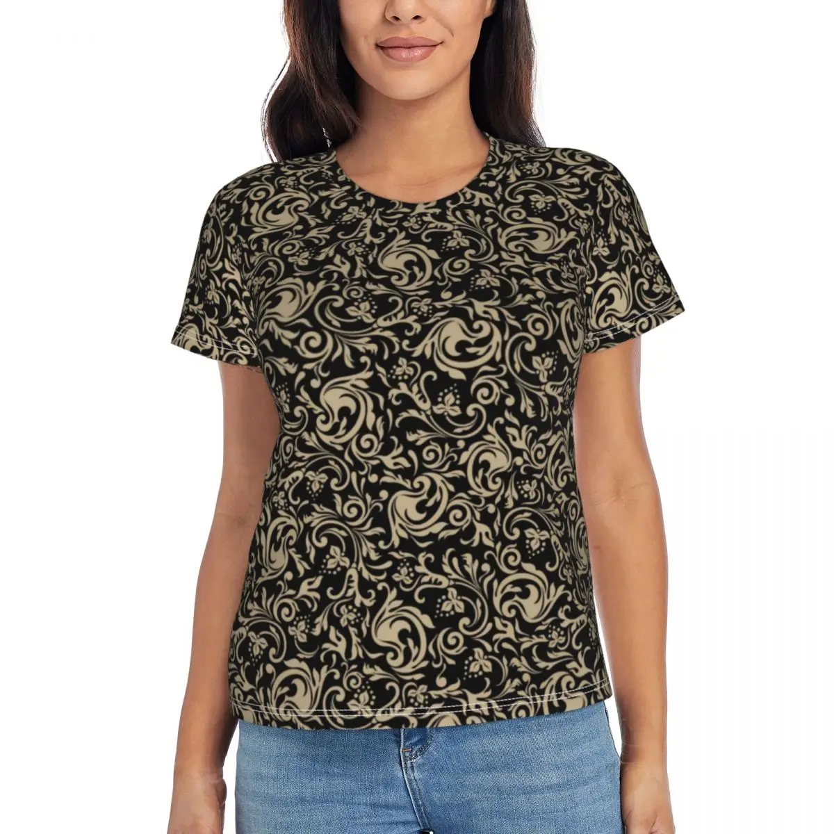 Baroque-Floral-Style-T-Shirts-Vintage-Print-O-Neck-T-Shirt-Short-Sleeve ...