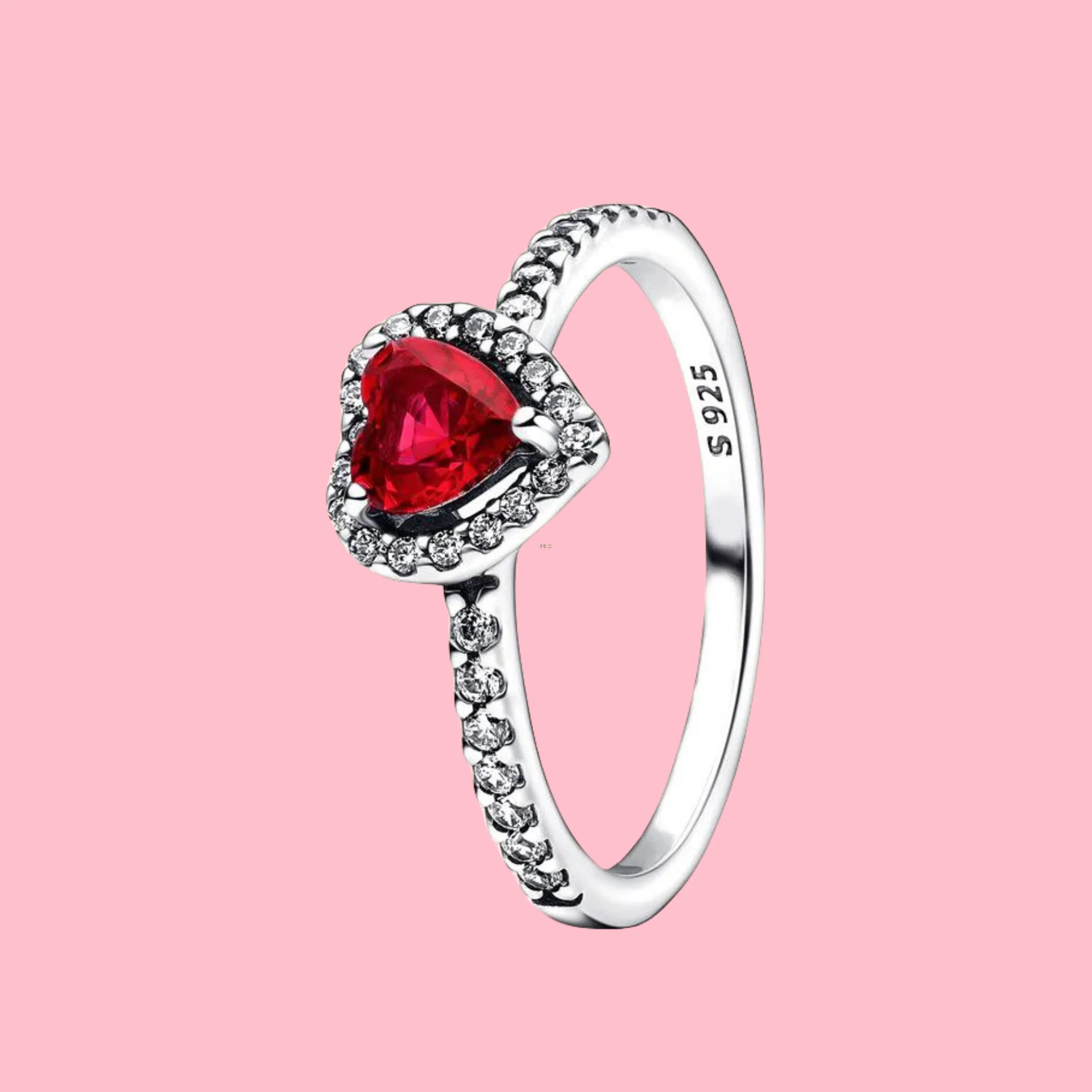 925-Silver-Pandora-Elevated-Red-Heart-Ring-Fashion-Jewelry-For-Women-s ...