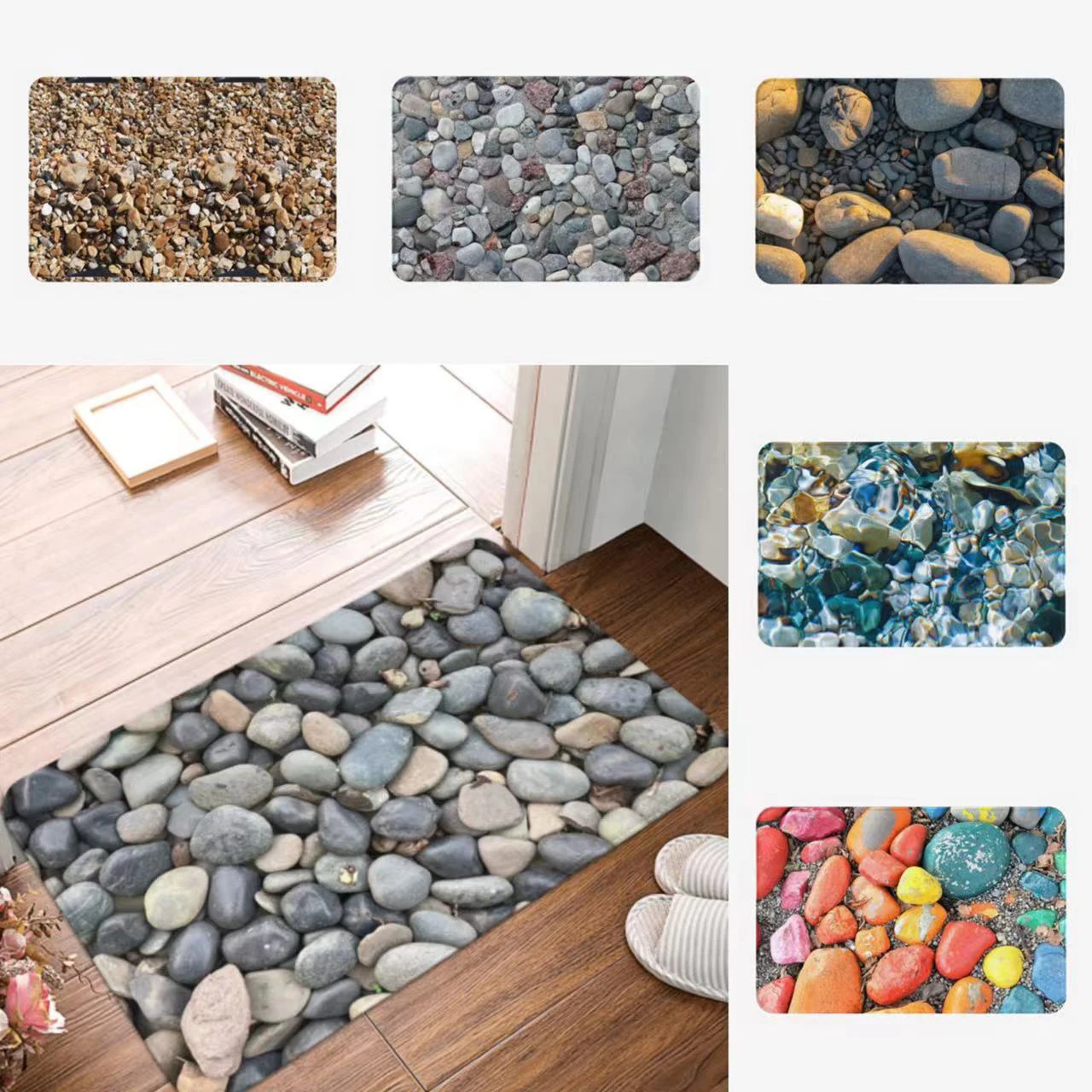 Gray River Stone Pebbles River Rock Doormat Non-slip Absorbent Bathroom ...