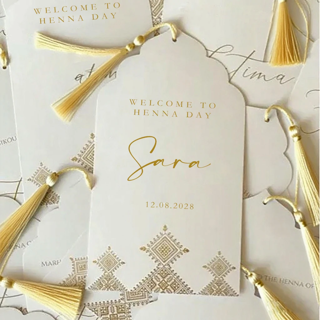 Custom Henna Day Card Personalized Name Text Print Wedding Invitation ...