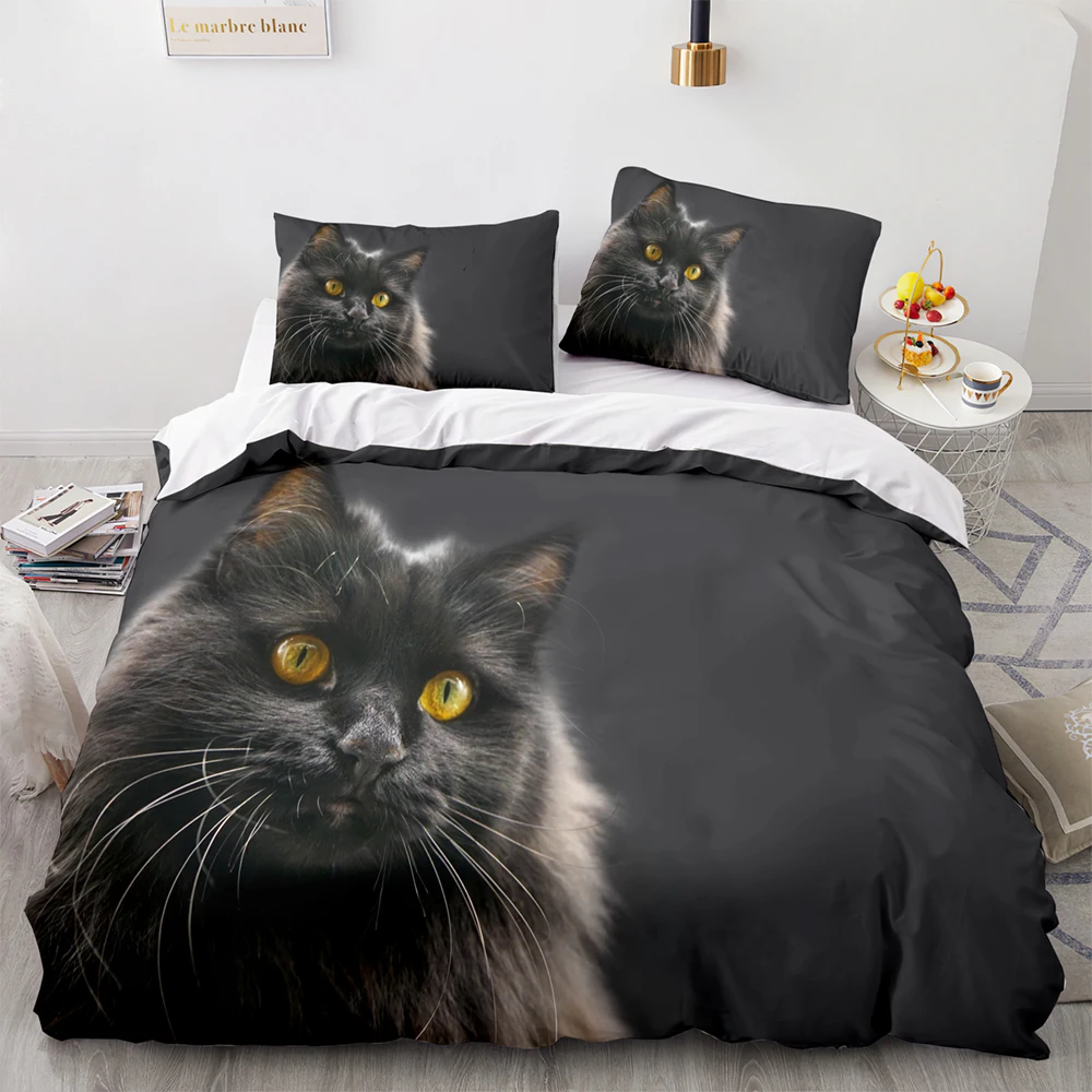 Parure-de-lit-chat-noir-pour-adultes-et-enfants-lit-simple-double ...