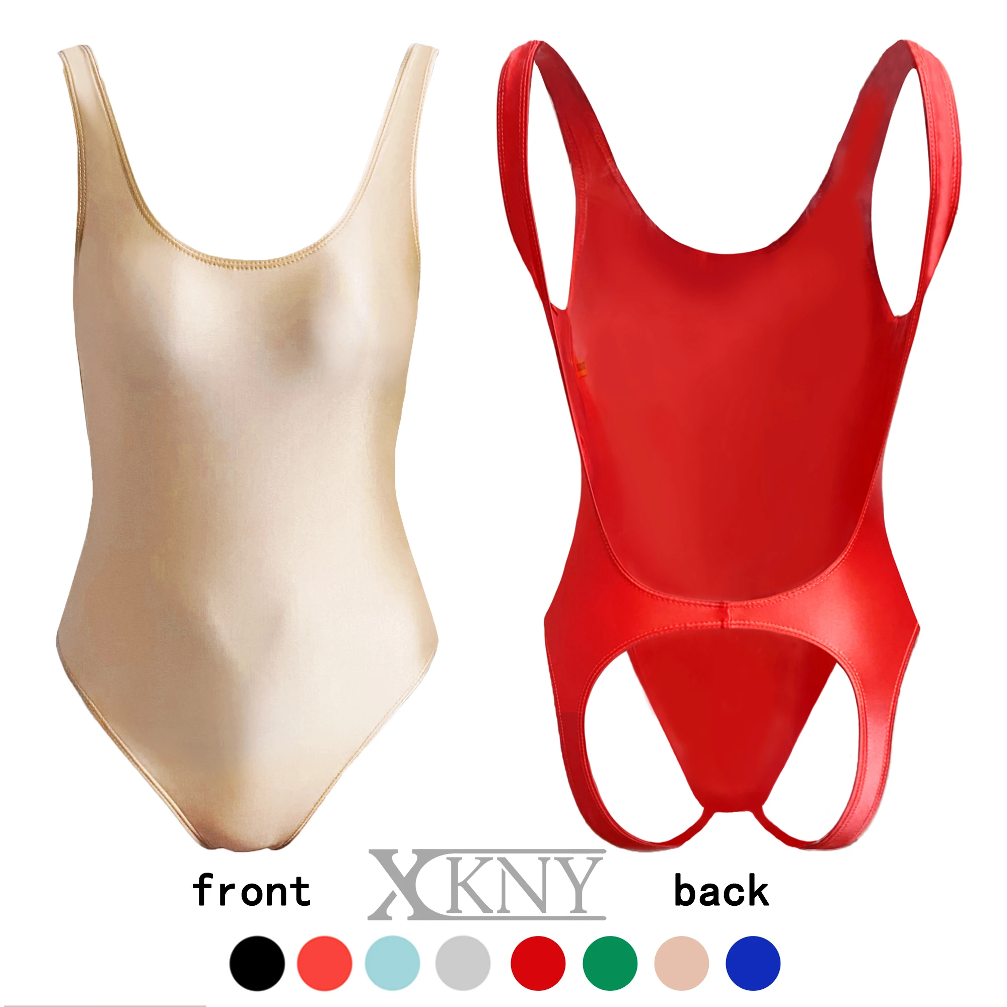 XCKNY Satin One Piece Swimwear Silky Shiny Bathing Suits High ...