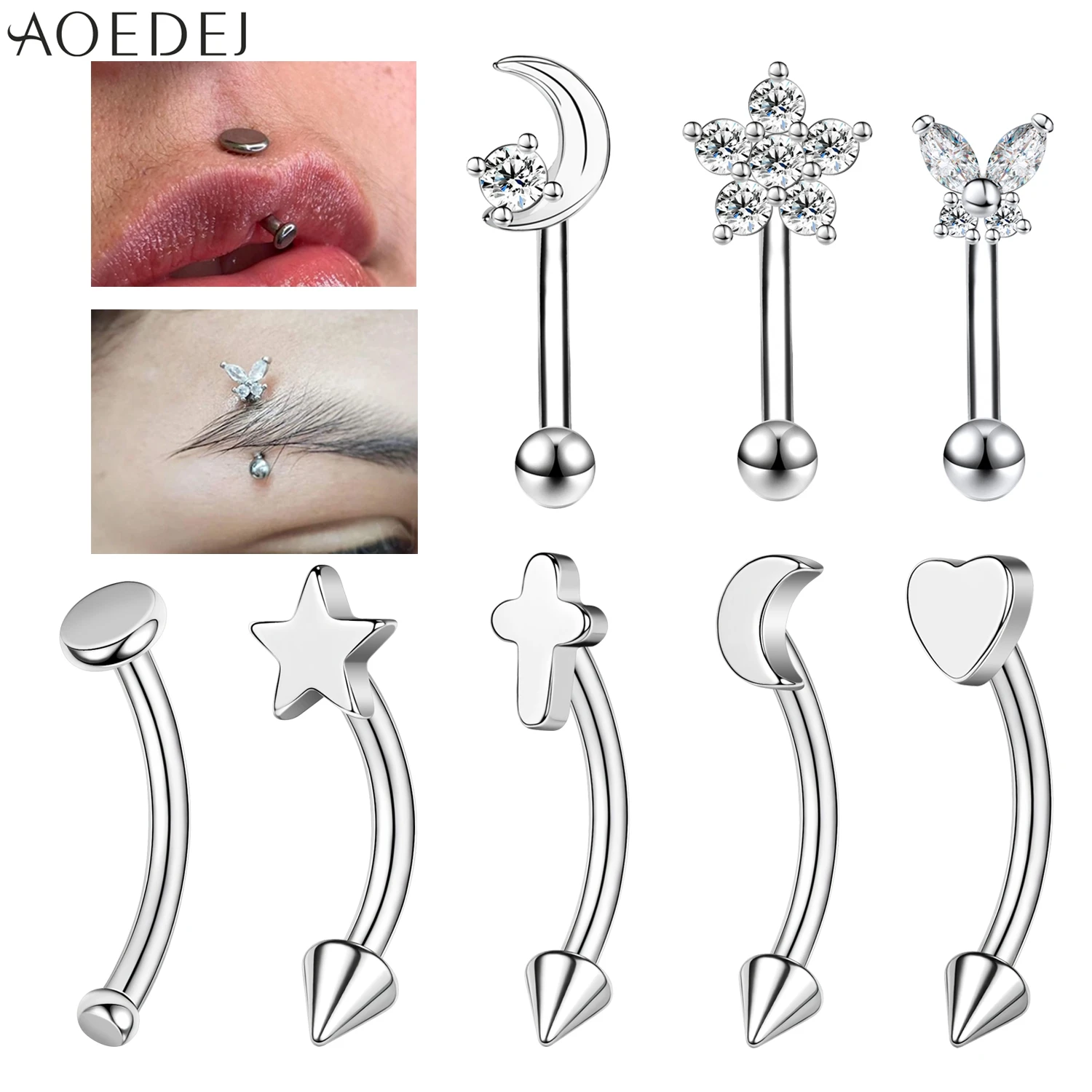 Aoedej-piercing-de-acero-inoxidable-para-cejas-16G-8-10MM-estrella-Luna ...