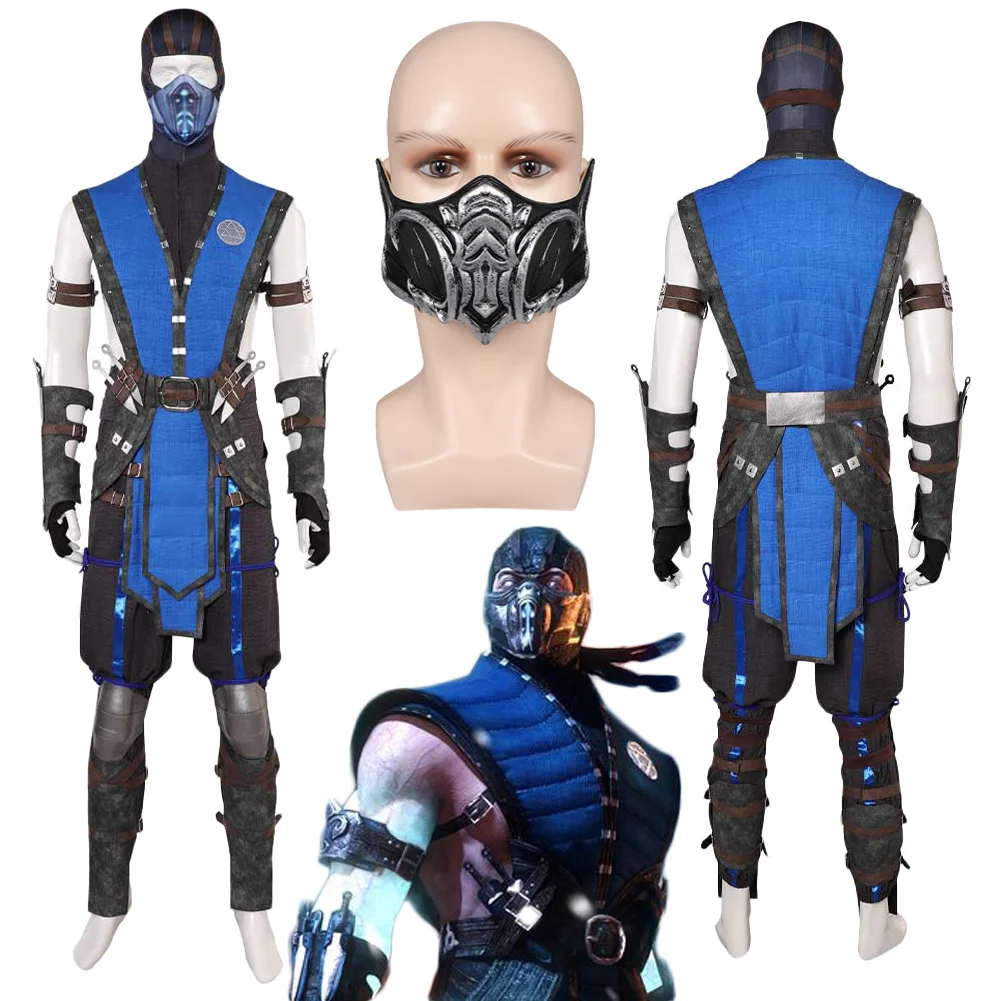 Mortal Kombat Cosplay Sub-Zero Costume Adult Blue Top Pant Mask ...