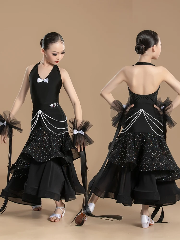 2024-Ballroom-Dance-Competition-Clothing-For-Girls-Black-Waltz-National ...