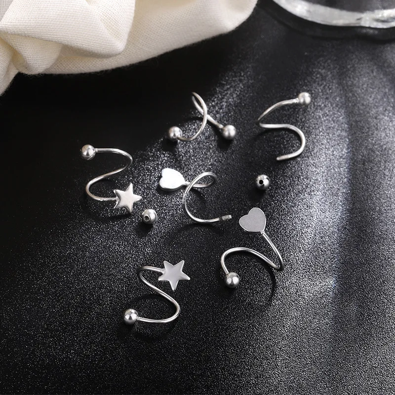 2Pcs-Silver-Color-Piercing-Screw-Ball-Star-Heart-Ear-Bone-Rotating-Wave ...