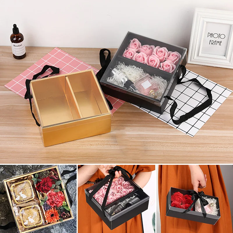 New-Flower-Dessert-Gift-Box-With-PVC-Cover-Folding-Flower-Packaging ...