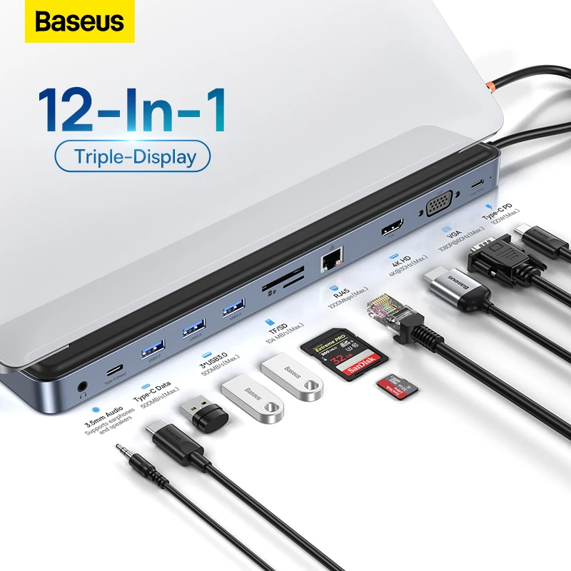 Baseus usb c hub para hdmi compatível com usb 3.0 docking station para ...