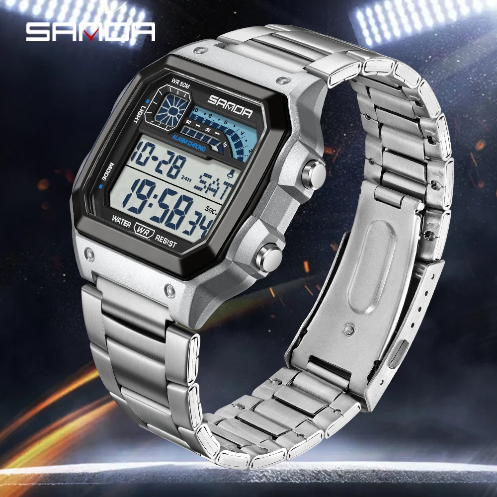 SANDA 6196 Reloj electrónico de lujo para hombre con calendario de ...