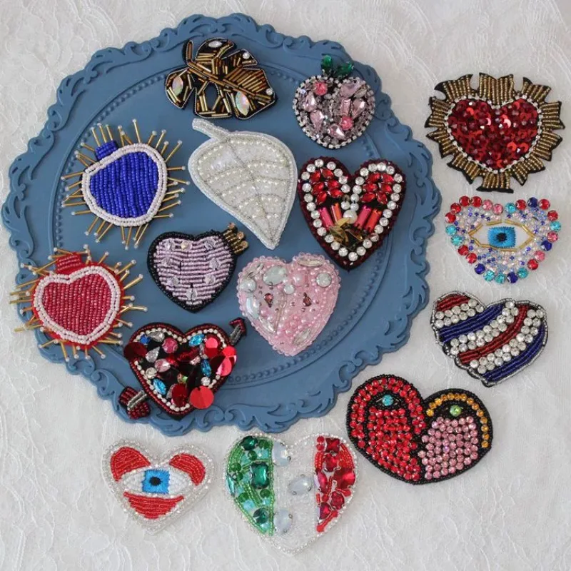 3D-Handmade-Rhinestone-Beaded-Heart-Patches-Sew-on-Crystal-Patch ...