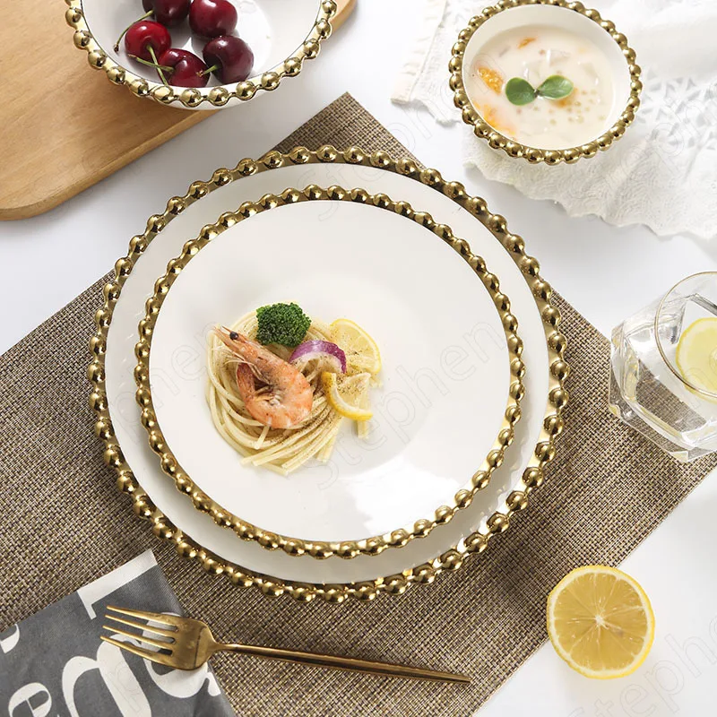 Golden-Beads-Ceramic-Dinner-Plates-Nordic-Modern-Ceramic-Plate ...