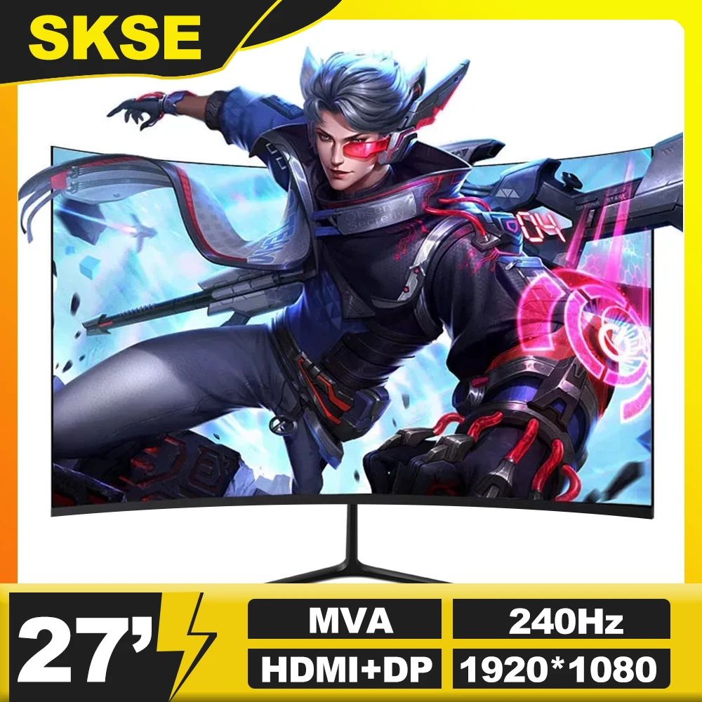 SKSE 27 Inch Monitor LCD 240HZ Display Curved Screen Computer Gaming ...