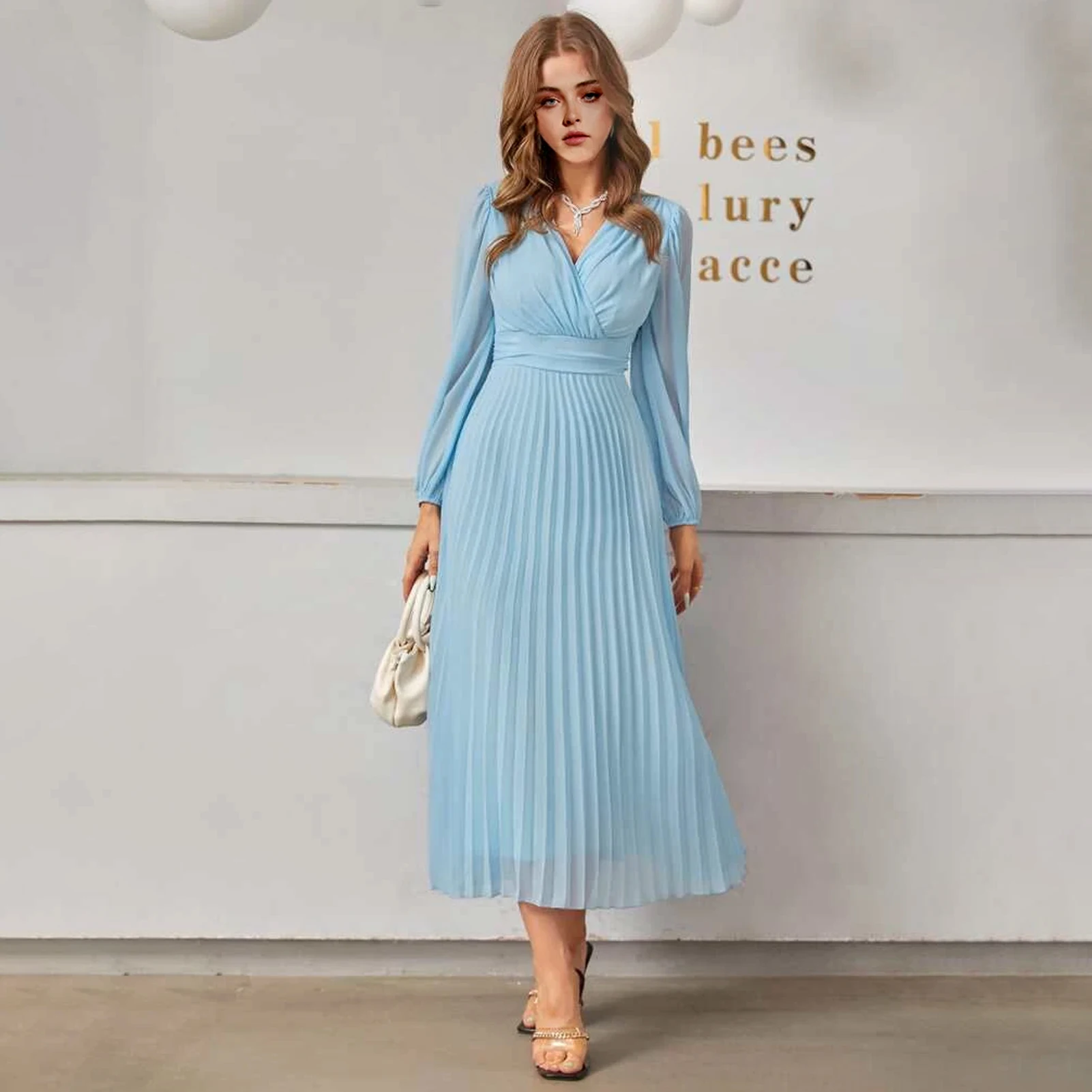 Elegant Tea-Length Prom Dresses 2023 Illusion Chiffon Long Sleeve ...