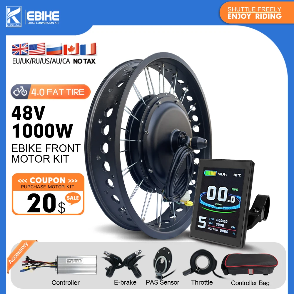 Fat-Bike-Conversion-Kit-48V1000W-Motor-Kit-Fat-Tire-Front-Wheel-Snow ...